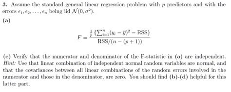 Solved 3 Assume The Standard General Linear Regression