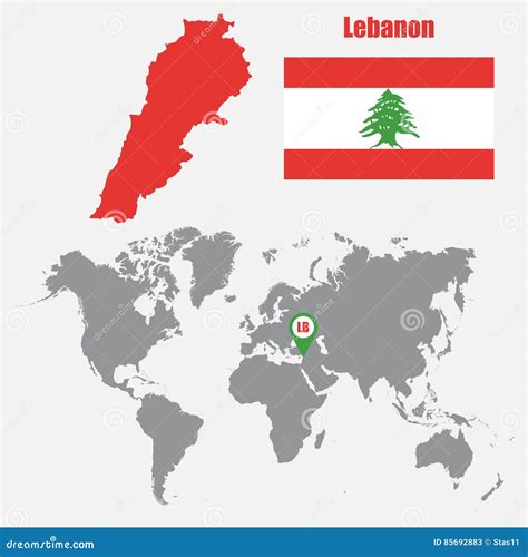 Lebanon Map On A World Map With Flag And Map Pointer Vector