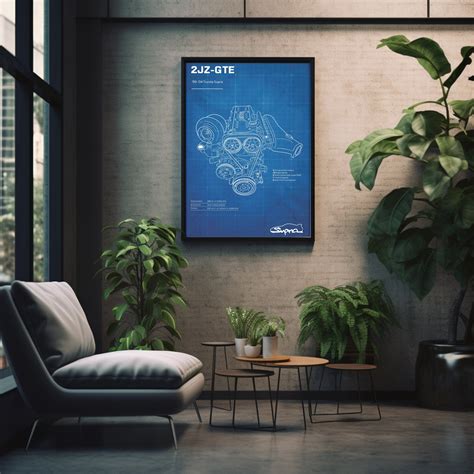 2jz Engine Poster Supra Engine Poster Car Lover T Engine Blueprint Garage Workshop Art