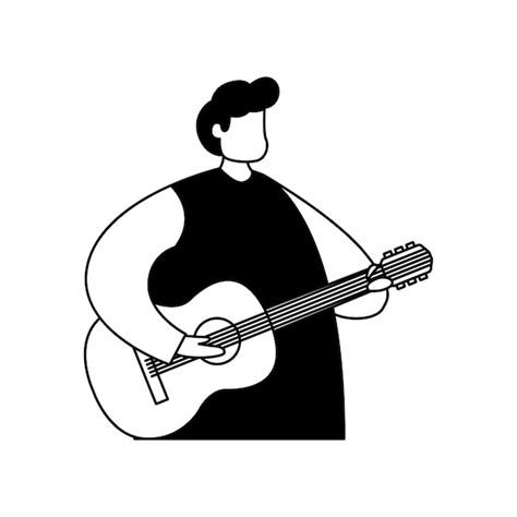 기타리스트 창조적 인 직업 라인 아트의 벡터 일러스트 레이 션 프리미엄 벡터