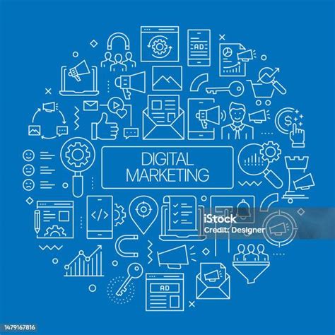 Vetores De Banner Web De Marketing Digital Com Ícones Lineares Vetor De