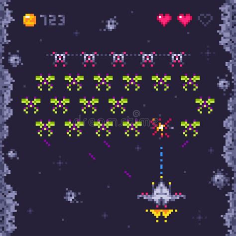 Retro Space Arcade Game Invaders Spaceship Pixel Invader Monster And Retro Video Games Pixel