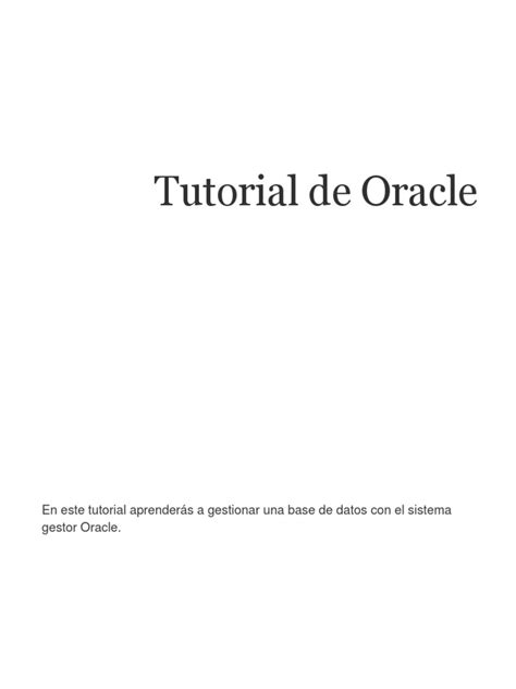 Tutorial De Oracle Pdf Sql Base De Datos Oracle