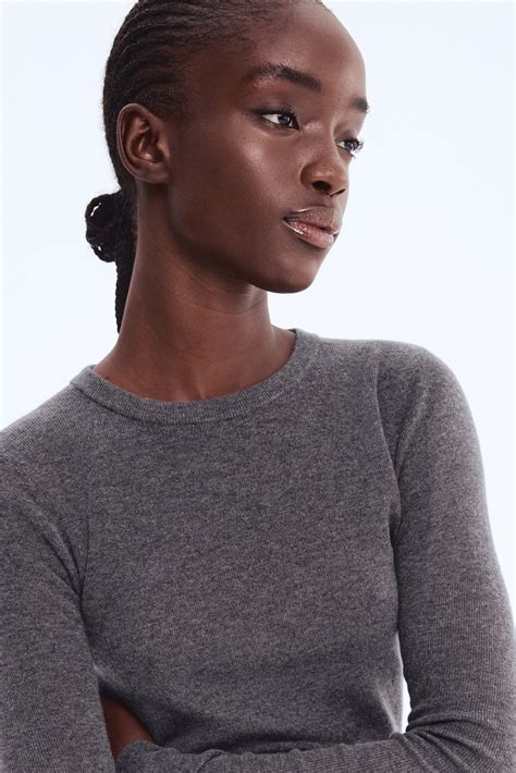 Womens Dark Grey Marl Fine Knit Cashmere Blend Top Handm Gb
