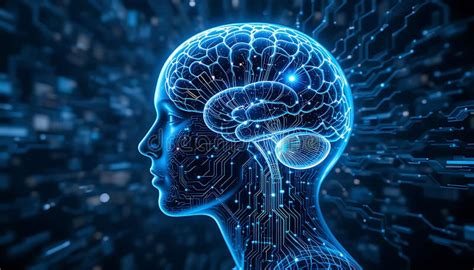 Brain And Circuit Board Artificial Intelligence Brain Neural Network Blue Human Brain
