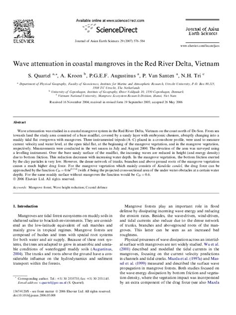Pdf Wave Attenuation In Coastal Mangroves In The Red River Delta Vietnam
