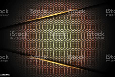 다크 그레이 메탈릭 디자인의 육각형 메쉬 패턴의 추상적인 옐로우 라이트 라인 화살표가 모던한 럭셔리 배경 벡터 일러스트레이션 강철에 대한 스톡 벡터 아트 및 기타 이미지