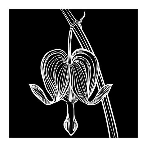 검은 배경에 흰 꽃 Linocut 흑백 벡터 일러스트 레이 션 프리미엄 벡터
