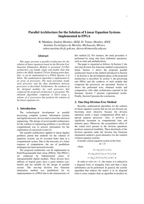 Pdf Parallel Architecture For The Solution Of Linear Equation Systems