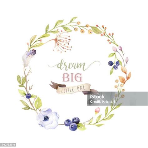 수채화 Boho 꽃 화 환입니다 보헤미안 자연 프레임 잎 깃털 꽃 흰색 배경에 고립 예술적 장식 그림입니다 날짜 로고 Weddign 디자인 저장 0명에 대한 스톡 벡터 아트