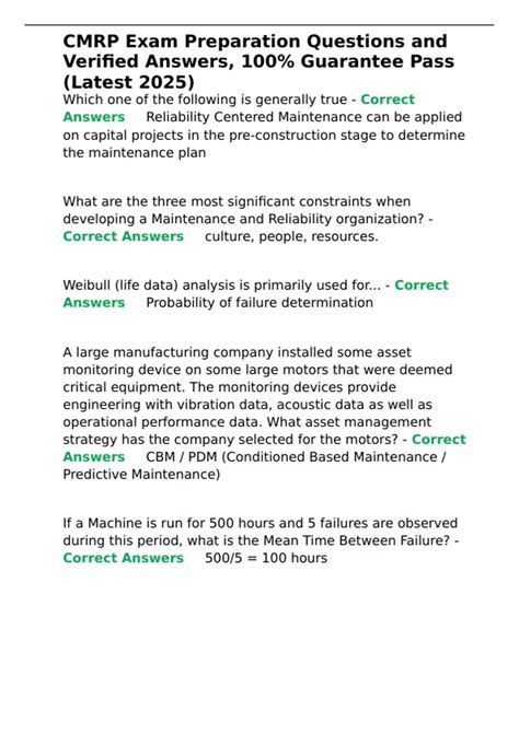 Cmrp Exam Preparation Questions And Verified Answers 100 Guarantee