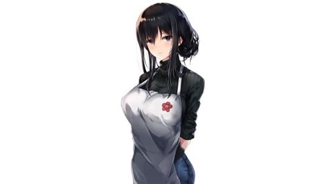 Apron Hairbun Black Hair Dark Hair Anime Anime Girls Hd Wallpaper