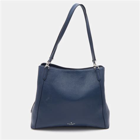 Kate Spade Navy Blue Leather Jackson Triple Compartment Satchel Shopstyle