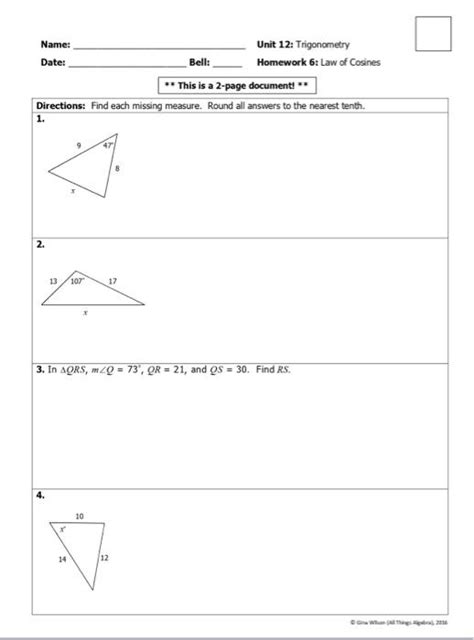 Solved Name Unit 12 Trigonometry Date Bell Homework 6