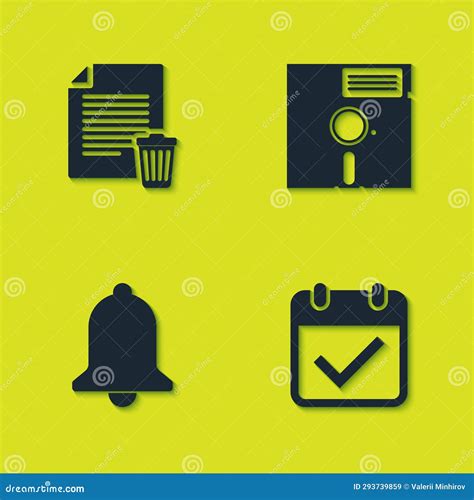 Set Delete File Document Calendar With Check Mark Ringing Bell And
