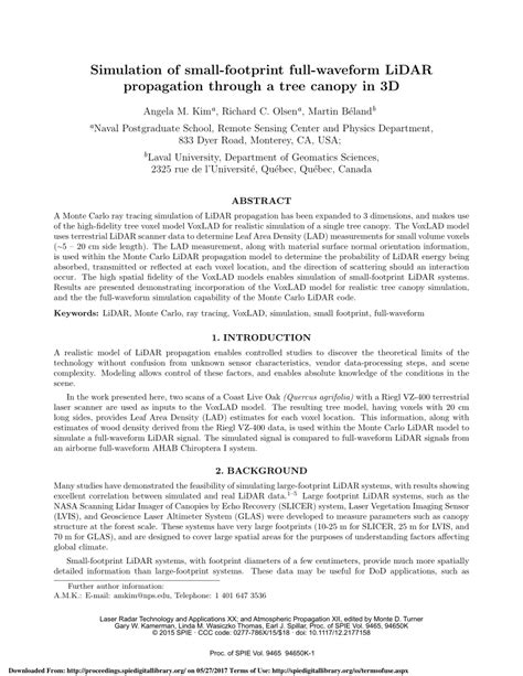 Pdf Simulation Of Small Footprint Full Waveform Lidar Propagation