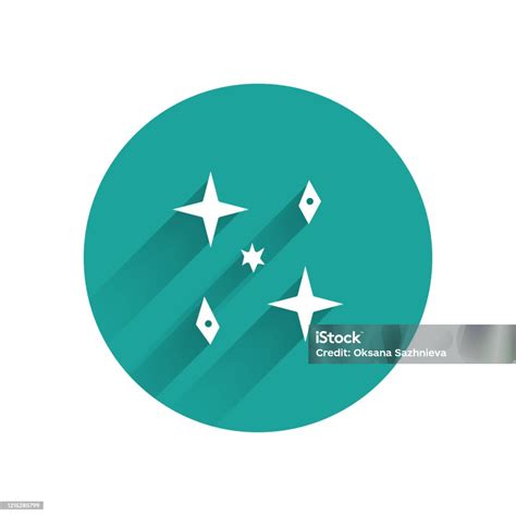 긴 그림자로 고립 된 흰색 떨어지는 별 아이콘입니다 운석 운석 혜성 소행성 스타 아이콘 녹색 원 버튼입니다 벡터 일러스트레이션 개념에 대한 스톡 벡터 아트 및 기타 이미지