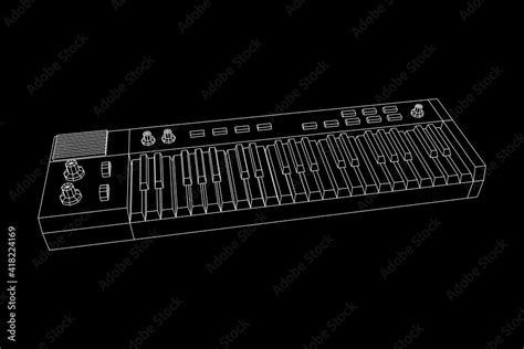 Piano Roll Analog Synthesizer Faders Buttons Knobs Wireframe Low Poly Mesh Vector Illustration