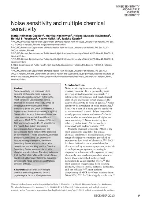 PDF Noise Sensitivity And Multiple Chemical Sensitivity