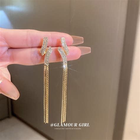 Silver Needle Geometric Twisted Long Tassel European American Fashion Exaggerated Light Luxury