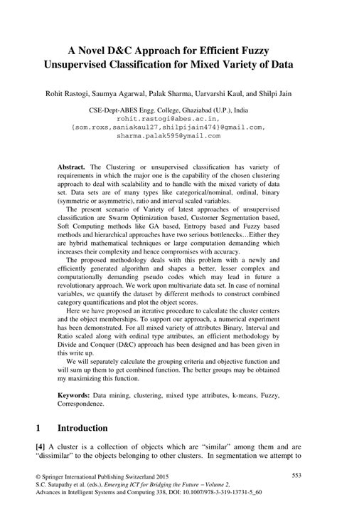 Pdf A Novel Dandc Approach For Efficient Fuzzy Unsupervised Classification For Mixed Variety Of Data
