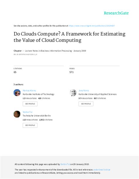 Pdf Do Clouds Compute A Framework For Estimating The Value Of Cloud