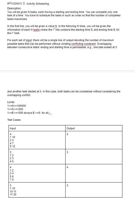 Solved Problem 3 Activity Scheduling Description You Will