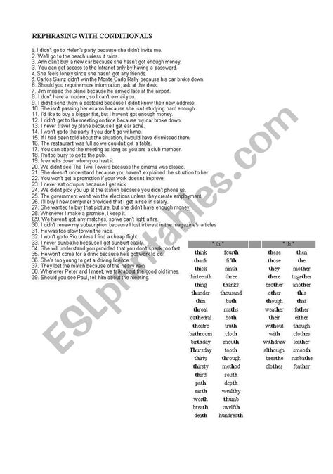 Rephrasing With Conditionals Esl Worksheet By Carballido