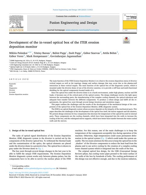 Pdf Development Of The In Vessel Optical Box Of The Iter Erosion