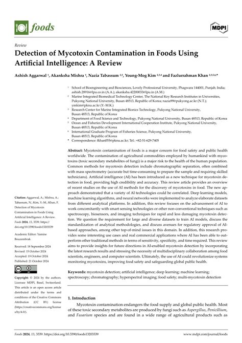 Pdf Detection Of Mycotoxin Contamination In Foods Using Artificial Intelligence A Review