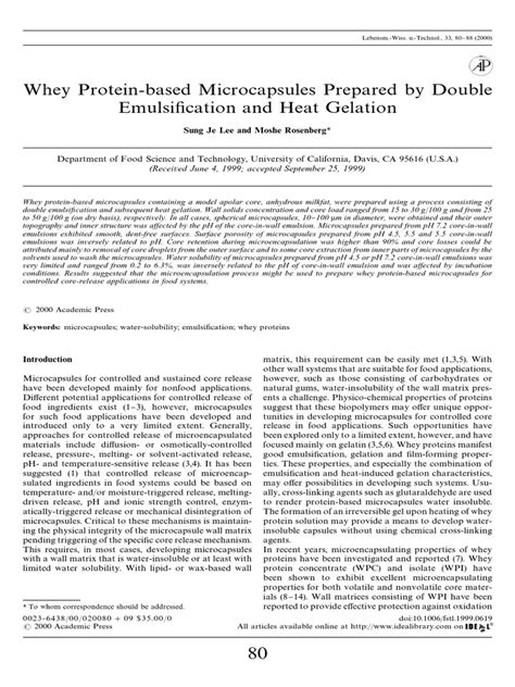 Whey Protein Based Microcapsules Prepare Pdf Physical Chemistry