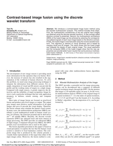 pdf contrast based image fusion using the discrete wavelet transform