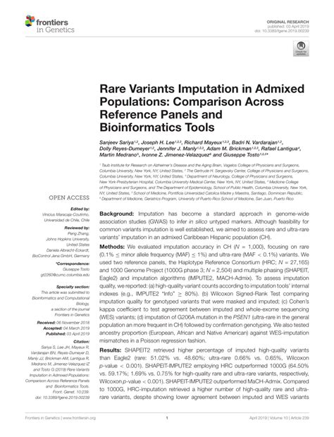 Pdf Rare Variants Imputation In Admixed Populations Comparison Across Reference Panels And