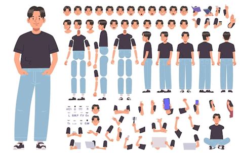 Young Asian Man Character Constructor Guy In Casual Clothes Set For