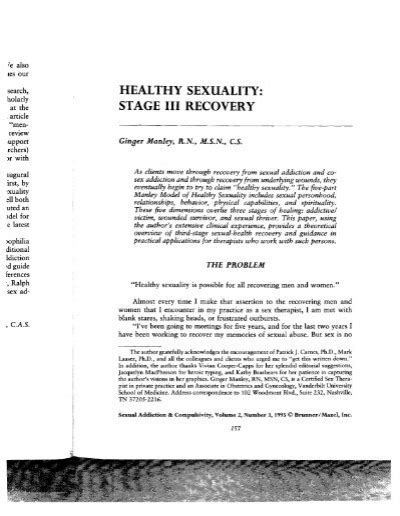 HEALTHY SEXUALITY STAGE I11 RECOVERY