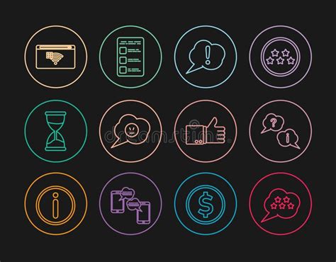 Set Line Five Stars Rating Review Question And Exclamation Speech Bubble With Angry Smile