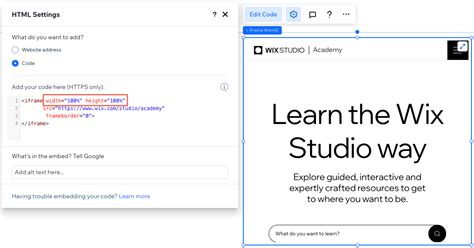 Studio Editor Adding An HTML IFrame Element Help Center Wix Com