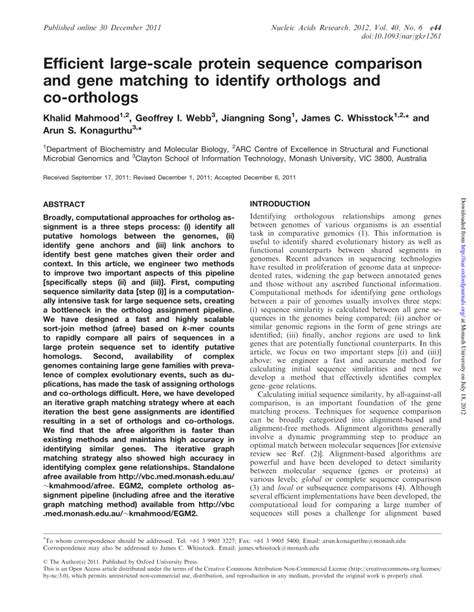 Pdf Efficient Large Scale Protein Sequence Comparison And Gene Matching To Identify Orthologs