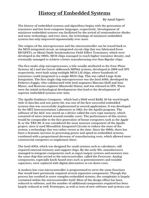 History Of Embedded Systems Pdf Embedded System Integrated Circuit