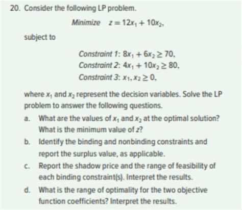 Solved Consider The Following LP Problem Minimize Chegg