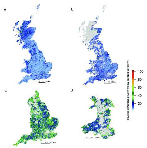 the closeness of the data profile of each 1 km cell to the codebook of