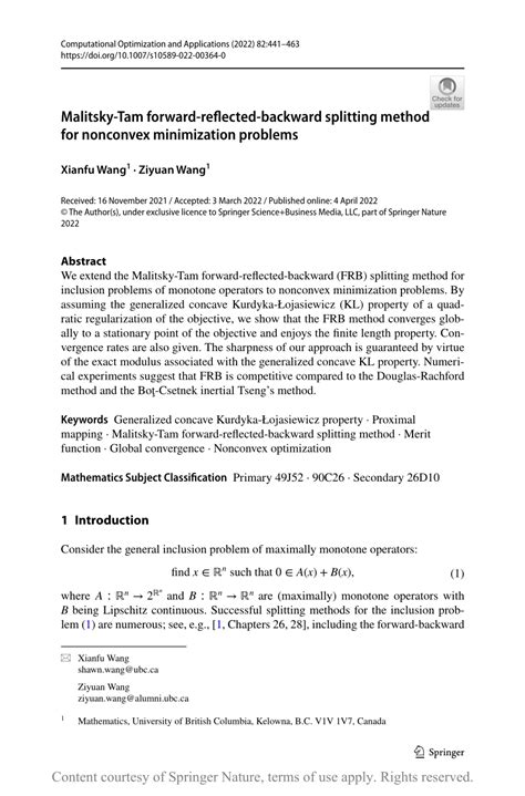 Malitsky Tam Forward Reflected Backward Splitting Method For Nonconvex