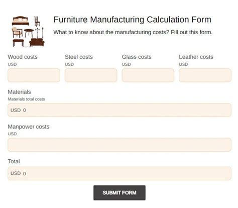 Furniture Manufacturing Calculation Form Template Furniture Manufacturing Calculation Form Template