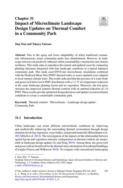 Pdf Impact Of Microclimate Landscape Design Updates On Thermal Comfort In A Community Park