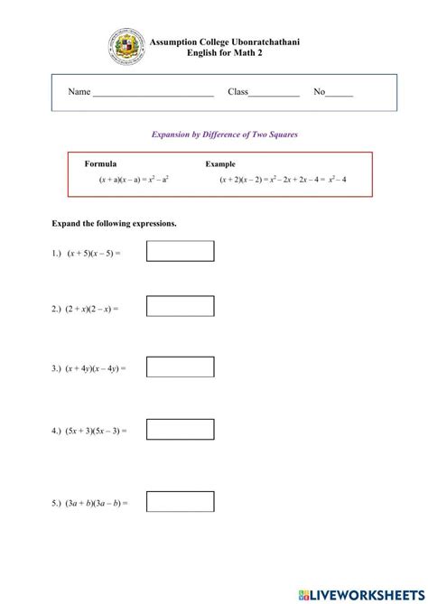 Free Difference Of Two Squares Worksheet Download Free Difference Of Two Squares Worksheet Png