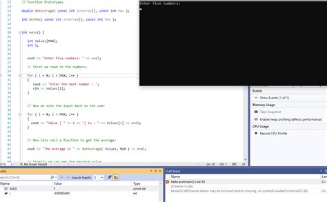 visual c and linked list debugging