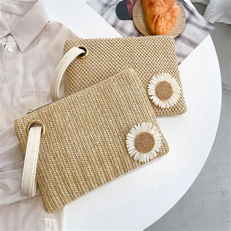 새로운 패션 여성 비치 가방 클러치 레이디 여성 휴가 해바라기 팔찌 가방 캐주얼 빈티지 작은 짠 지갑 2022 Aliexpress