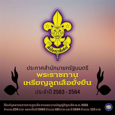 ราชกิจจานุเบกษา เผยแพร่ประกาศสำนักนายกรัฐมนตรี เรื่อง พระราชทานเหรียญลูกเสือยั่งยืน ประจำปี 2563