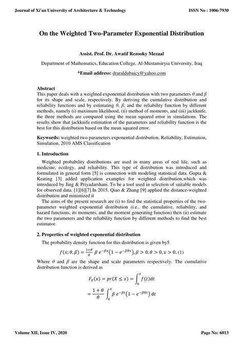 Pdf On The Weighted Two Parameter Exponential Distribution