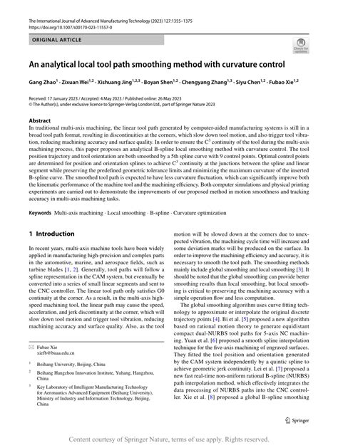 An Analytical Local Tool Path Smoothing Method With Curvature Control Request Pdf